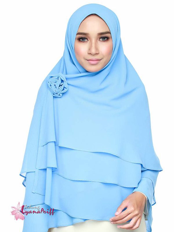 Khimar 3 Layer Dusty Blue - Tudung Lyanaariff